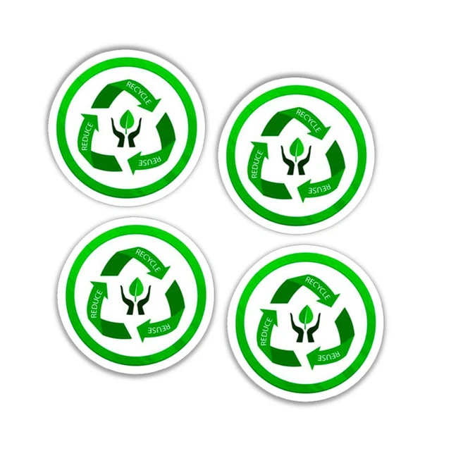 REDUCE REUSE RECYCLE vinyl stickers with words set of 4 x 45mm green ...