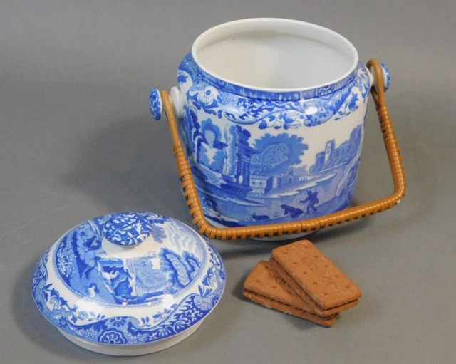 SPODE COPELAND ITALIAN Biscuit Jar Barrel Original Wicker Handle ...
