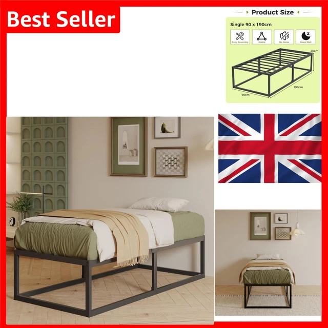 HEAVY DUTY METAL Single Bed Frame 90x190cm Black Noise-Free Modern ...