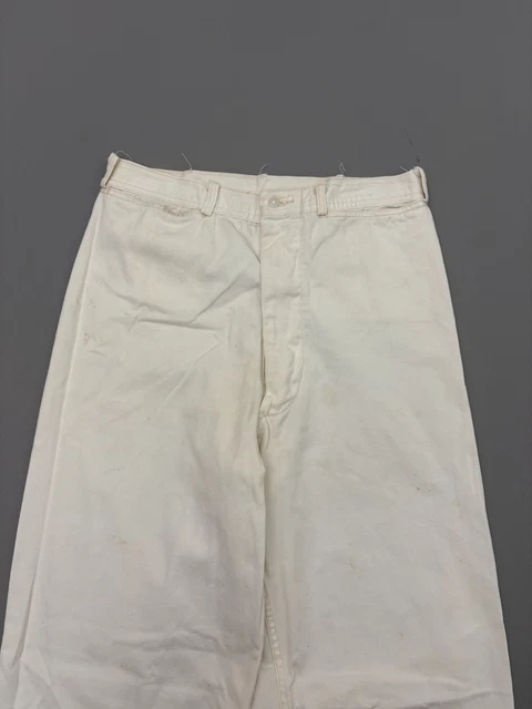 VINTAGE 40S WW2 US Navy White Cotton Sailor Pants Button Size 30x31.5 £ ...