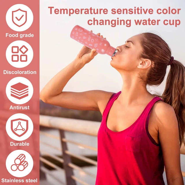WATER BOTTLE COLOR Changing Sports Bottle 750ML Stainless Steel Sports ...