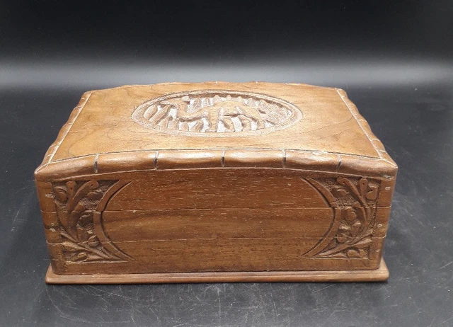 VINTAGE CARVED WOODEN BOX with sliding SECRET LOCK £18.00 - PicClick UK