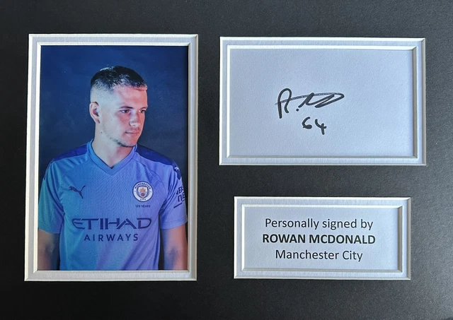 ROWAN MCDONALD SIGNED WHITE CARD IN A4 MANCHESTER CITY MOUNT DISPLAY £ ...