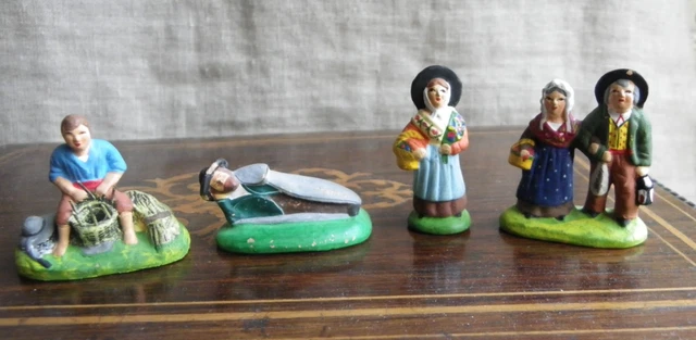 4 PETITS SANTONS DE PROVENCE EN TERRE CUITE - CARBONEL - T 1 - 4 cm EUR ...