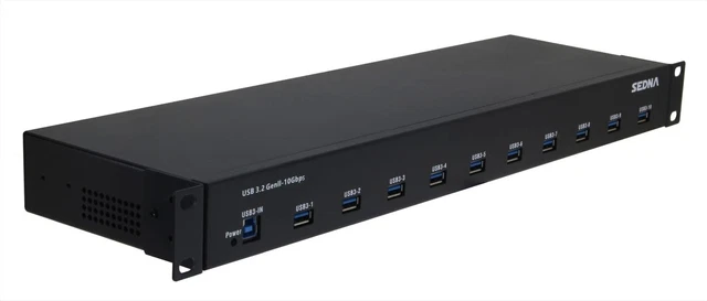 SEDNA - 19 Inch 1U Rack Mount 10 Port USB 3.2 Gen II Hub (10Gbps) with ...