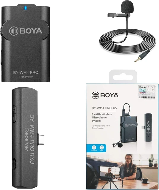 BOYA BY-WM4 PRO K5 Wireless Lavalier Microphone System TX+ RX with USB ...