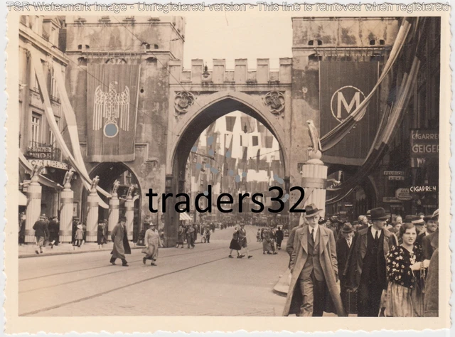 FOTO MÜNCHEN BESUCH Duce Mussolini Sept. 1937 Marientor geschmückt ...