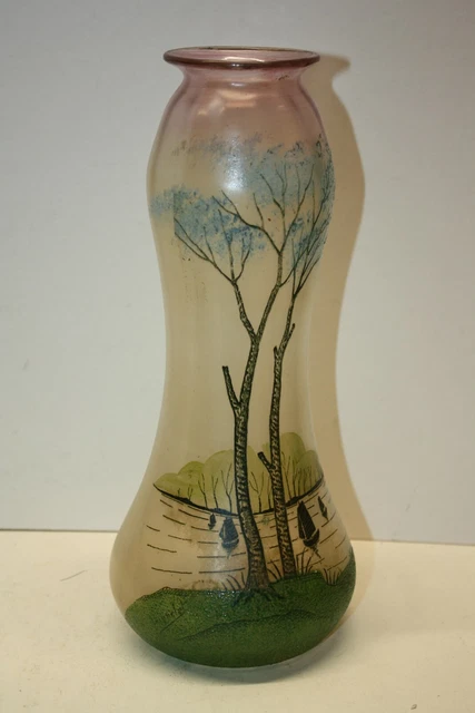 SIGNÉ LAIGNELET SUIVEUR LEGRAS vase à décor lacustre en verre soufflé haut 27 cm EUR 60,00 ...