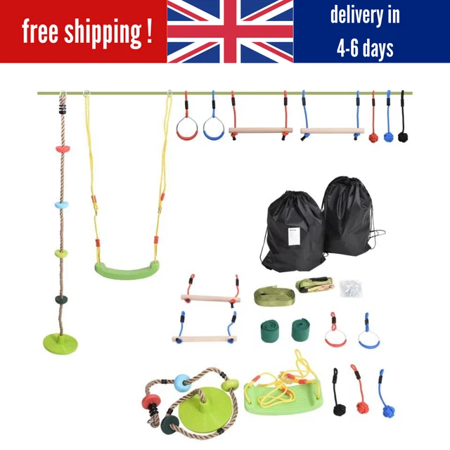 OUTSUNNY NINJA WARRIOR Obstacle Course for Kids 46FT Slackline Kit w £ ...