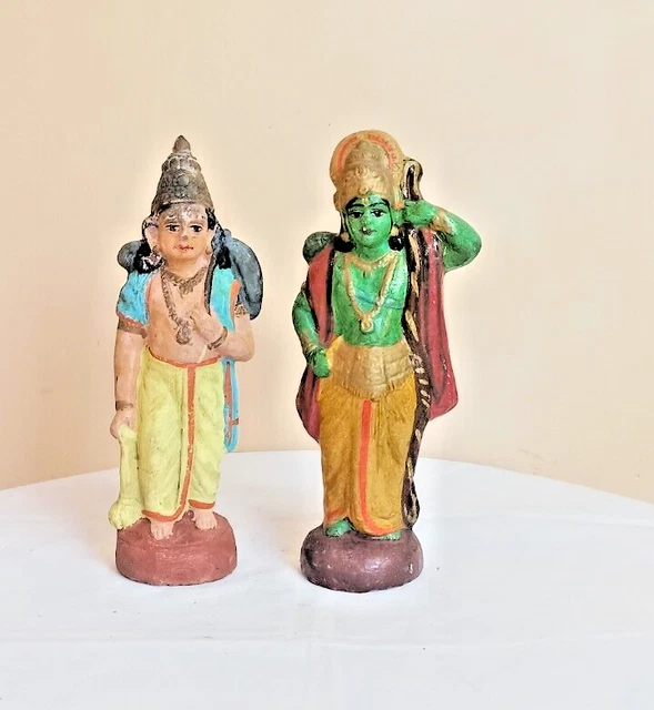 ALTE LORD BHIMA & Krishna Antik Vintage Terrakotta Keramik Statue Figur ...