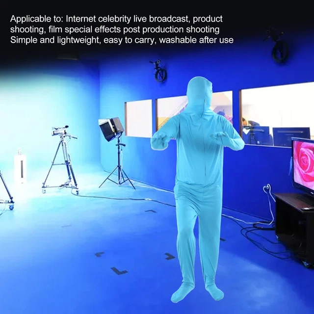 PHOTOGRAPHY CHROMAKEY BODYSUIT Blue Special Effects Full Body Stretch ...