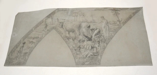 MARIO SPINETTI DISEGNO originale Affresco Grand Hotel di Roma 1892 '800 ...