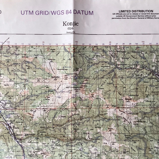 ORIGINAL BOSNIAN WAR-ERA 1:100,000 BRITISH MILITARY MAP: Konjic, BOSNIA ...