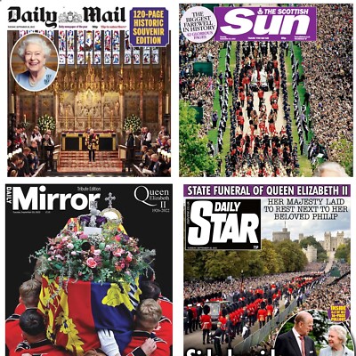 DEATH OF QUEEN Elizabeth Funeral Newspaper Bundle X4 Sun Daily Mail ...