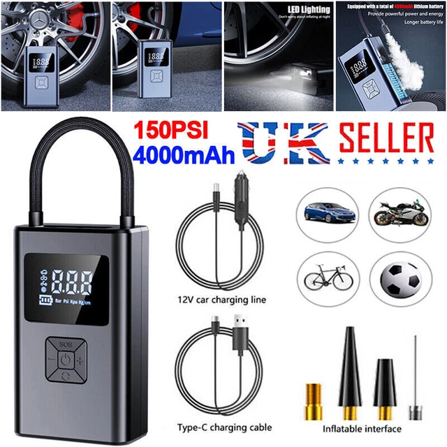 CORDLESS DIGITAL CAR Tyre Inflator USB Rechargeable Tire Air Compressor ...
