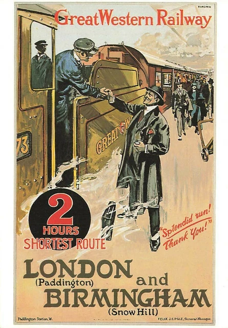 RAILWAY REPRO POSTER Postcard GWR London Paddington & Birmingham Snow ...