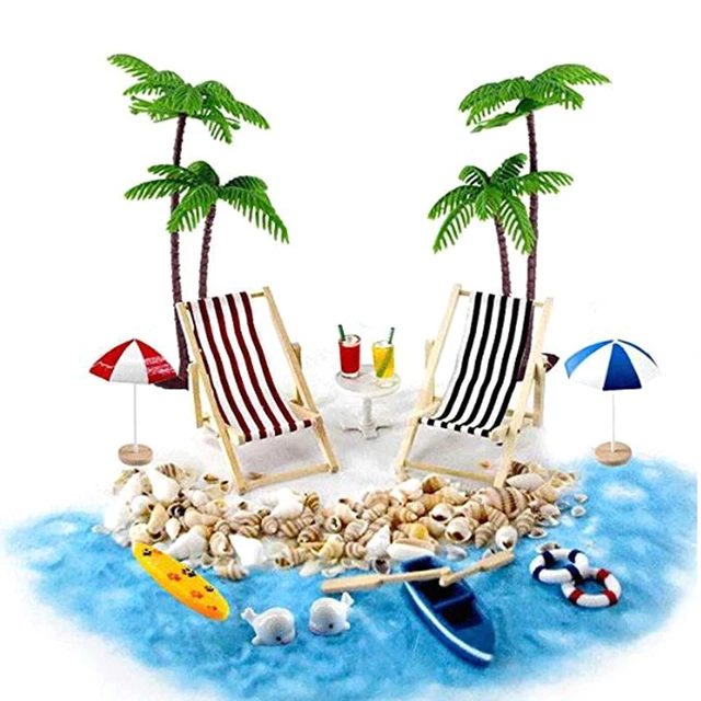 18PCS 1:12 DOLLHOUSE Miniature Deck Chair Beach Umbrella Boat Shell ...