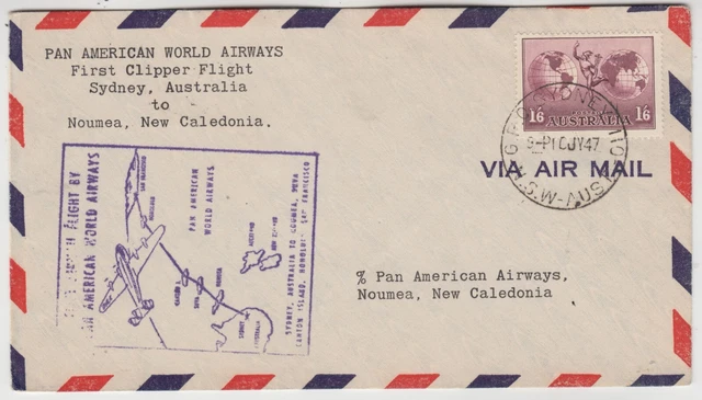 AUSTRALIA 1947 PAN AM CLIPPER official FFC *SYDNEY-NOUMEA NEW ...