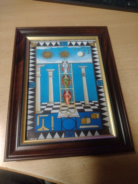 MASONIC 1ST DEGREE tracing board print in wooden frame 22 x 17cm. Very ...