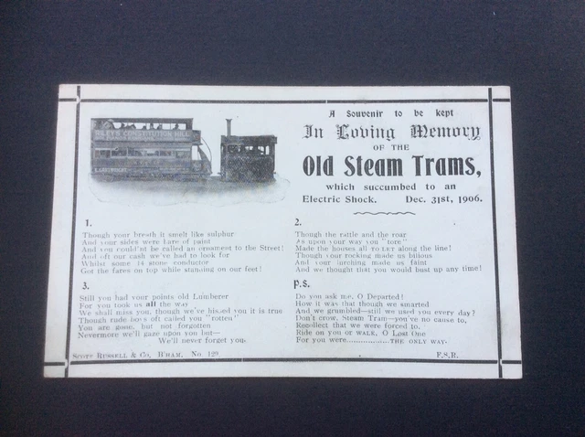 VINTAGE POSTCARD IN Loving Memory of Steam Trams dated 1906 unposted £6 ...