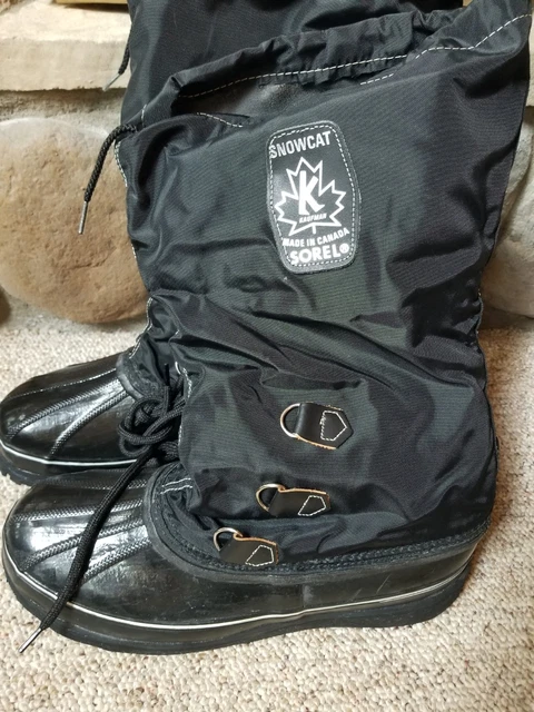 VTG NEW KAUFMAN Sorel Snowcat Boots 12 Black Nylon Waterproof Winter ...