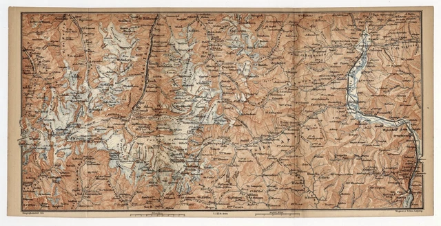1893 ANTIQUE MAP Of Vicinity Of Matterhorn Zermatt Switzerland ...