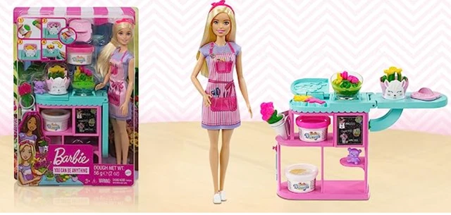 BARBIE FLORIST PLAYSET Blonde Doll Flower-Making Station Birthday ...