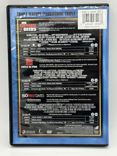50 FIRST DATES / Big Daddy/ Mr deeds, ADAM SANDLER TRIPLE FEATURE DVD ...