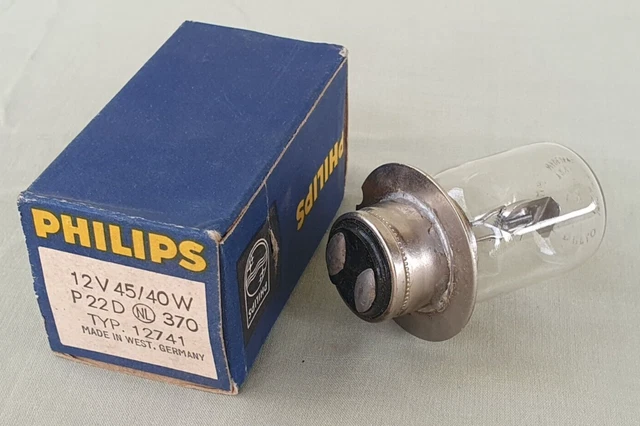 VINTAGE PHILIPS 12V 45/40W P22D 370 Typ 12741 Clear Headlight Bulb ...