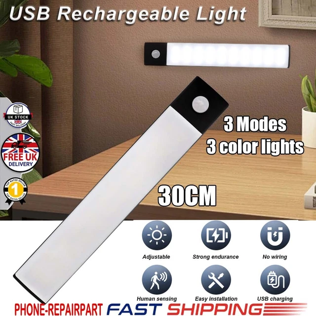 30CM STRIP BLACK Light LED PIR Motion Sensor Rechargeable Cabinet ...