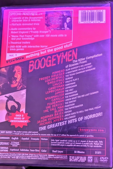 BOOGEYMAN DVD FREDDY Krueger, Chucky, Pinhead, Jason Voorhees ...