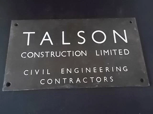VINTAGE SOLID BRASS Co Name Plate TALSON CONSTRUCTION LIMITED Civil ...