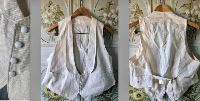 VTG ANTIQUE EDWARDIAN Formal Pique Tuxedo Waistcoat Vest U-Shape White ...