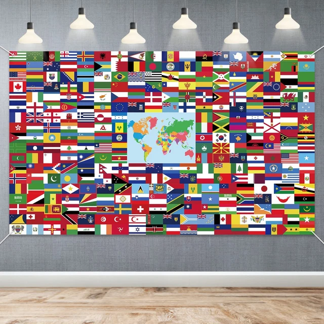 WORLD FLAG BANNER, 5x3ft Fabric Country Flags Backdrop International ...