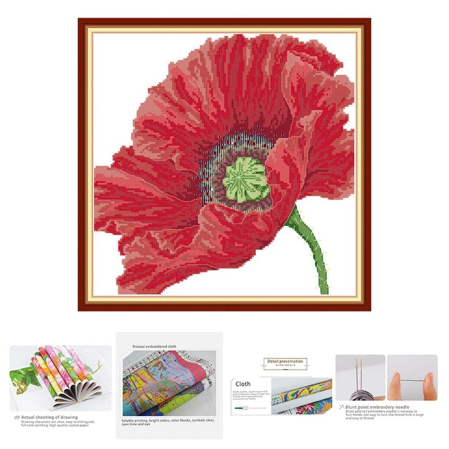 KIT POINT DE croix compté coquelicot fleur tentation broderie matériel ...