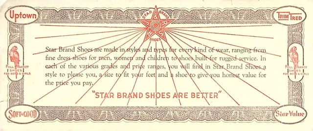 VINTAGE STAR BRAND Shoes Pledge Card Advertising Guarantee Paper ...