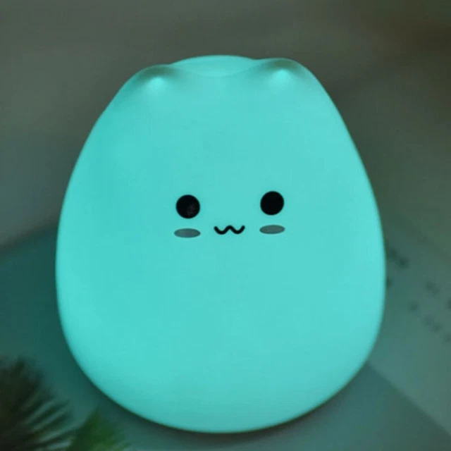 SILICONE CUTE CARTOON Cat LED Night Light 7 Colour Change For Children ...