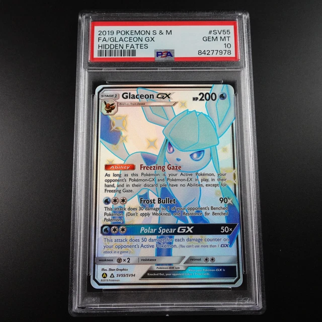 PSA 10 GLACEON GX SV55/SV94 Hidden Fates Full Art Holo Graded Pokemon ...