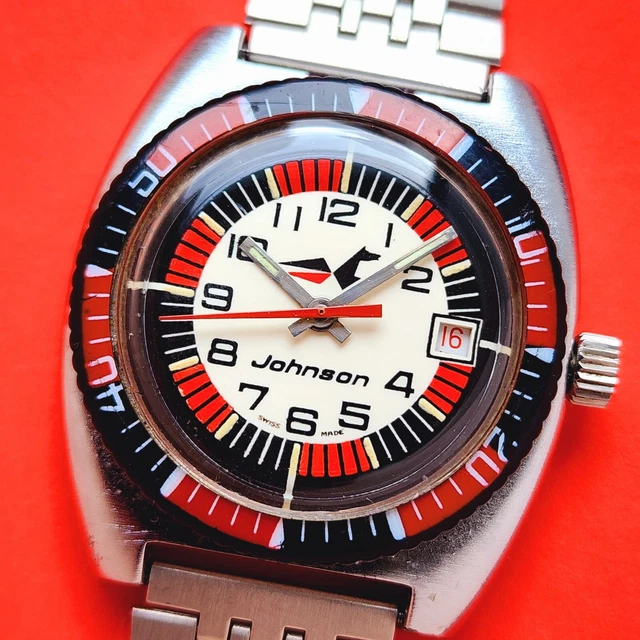 JOHNSON OUTBOARD BOAT Watch Vintage Mechanical Movt Rotatable Bezel ...