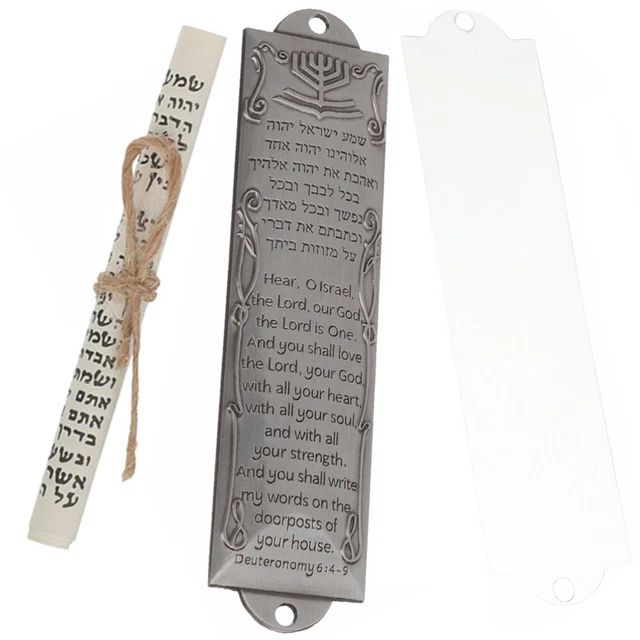 PORTA MESUSA JUDAICA Mezuza simboli ebraici benedizione in metallo ...