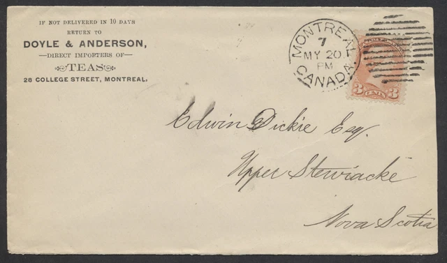 DOYLE & ANDERSON Teas Montreal Cover with Duplex Postmark to NS $12.95 ...