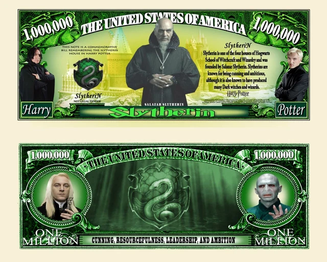 HARRY POTTER SERPENTARD! MILLION $ BANKNOTE! VOLDEMORT House SLYTHERIN ...