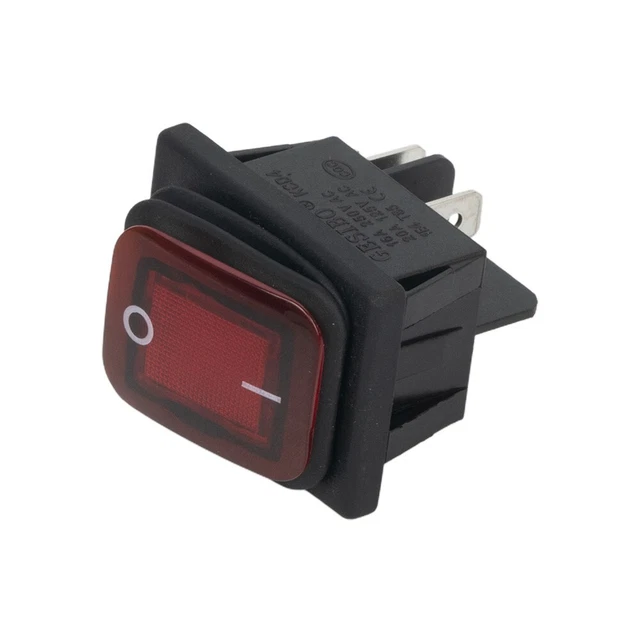 RED RECTANGLE ILLUMINATED On-Off Waterproof Rocker Switch 20A DPST IP67 ...