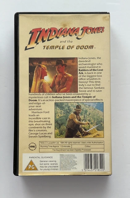 INDIANA JONES AND the Temple of Doom CIC UK PAL VHS VIDEO / EXCELLENT ...