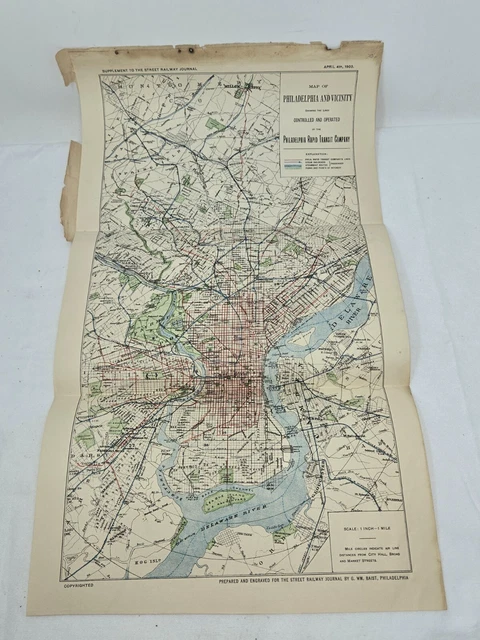 ANTIQUE 1903 MAP Of Philadelphia & Vicinity By Phila Rapid Transit ...