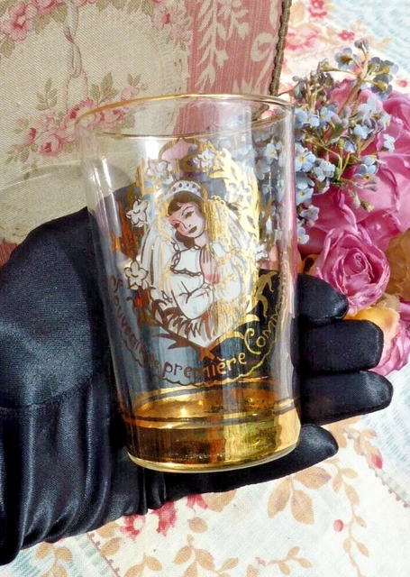 ANCIEN VERRE SOUVENIR de première communion sérigraphié et peint des années 1930 EUR 49,00 ...