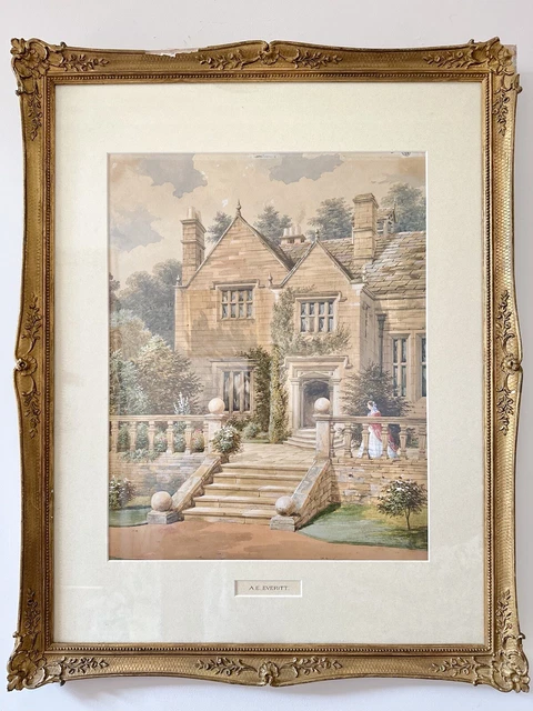 VICTORIAN WATERCOLOUR OF Country House By Allen Edward Everitt (1824 ...