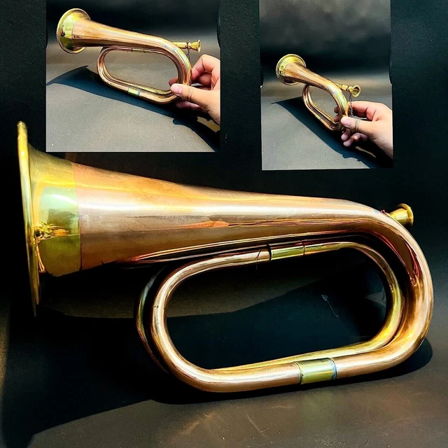 COPPER AND BRASS Trumpet Pocket Bugle Military Scout Musical Instrument ...