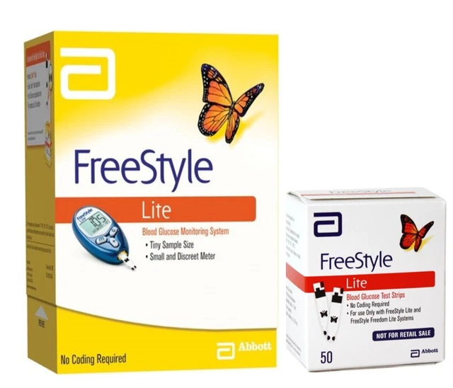ABBOTT FREESTYLE LITE Meter [+] Freestyle 50 Test Strips For GLucose ...