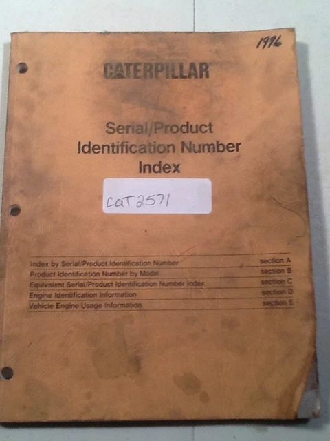 CAT CATERPILLAR SERIAL/PRODUCT Identification Number Index $51.36 ...